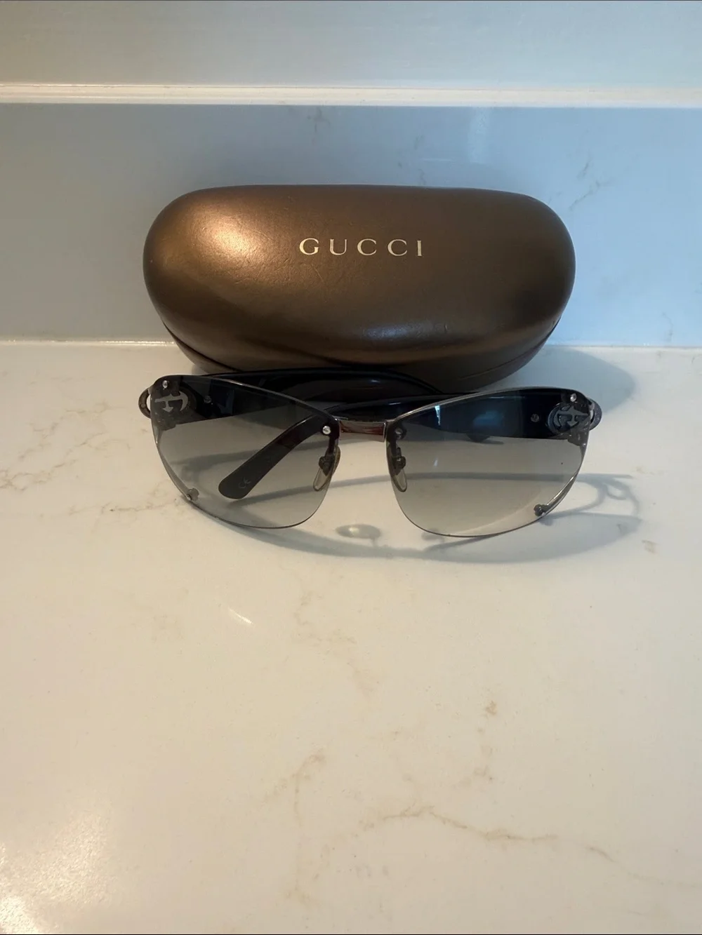Gucci | Accessories | Gucci Silver Rimless Sunglasses With Gray ...